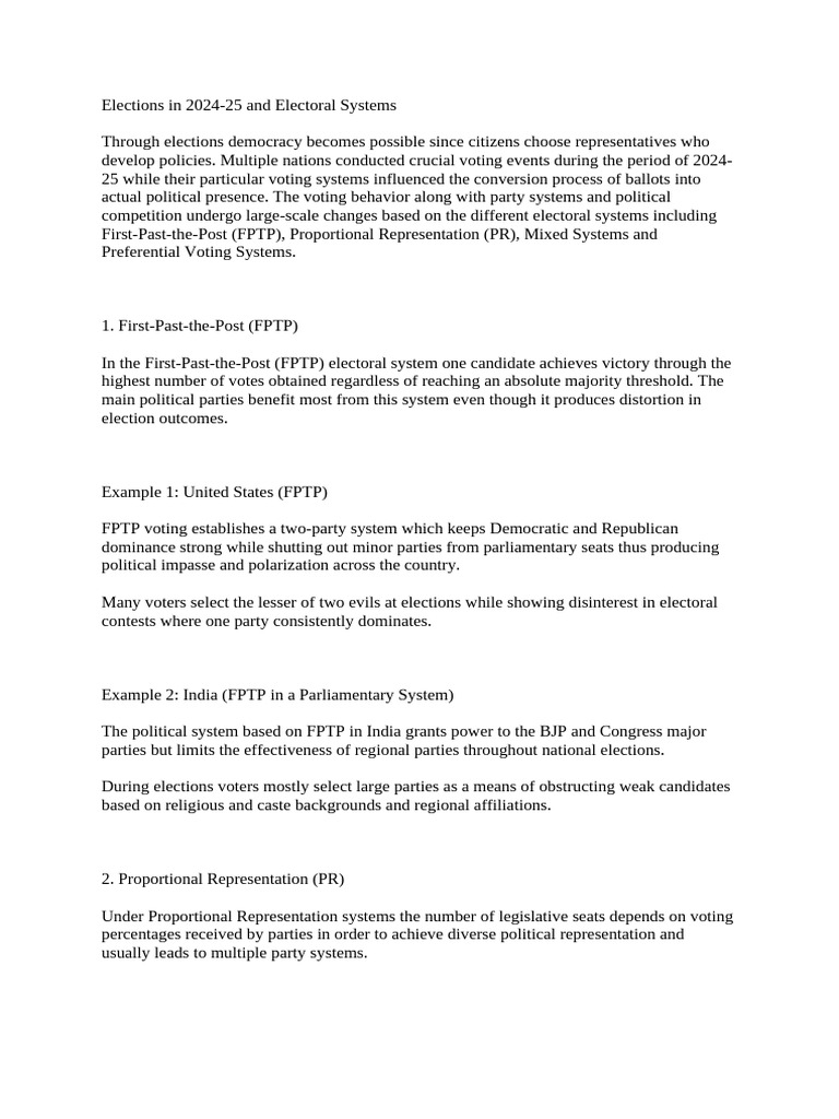 Elections and Electoral Systems | PDF | Voting | Governance