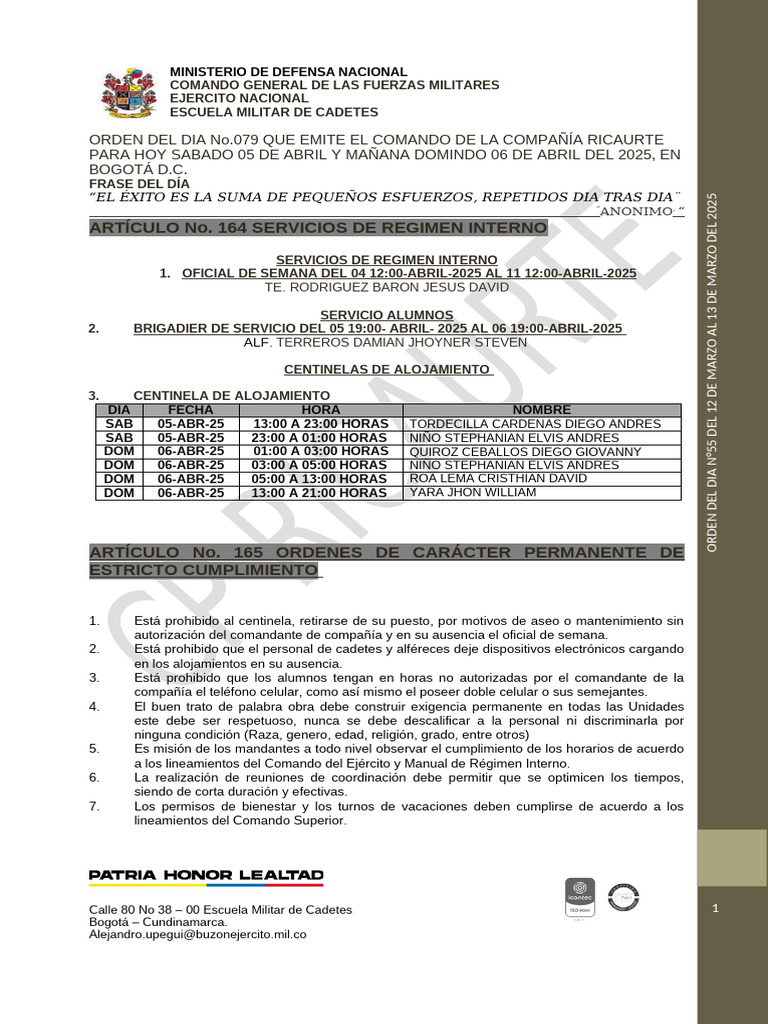 Orden Del Dia 079 | PDF | Militar