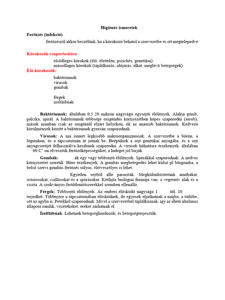 00 - Higiénés Ismeretek 1 | PDF