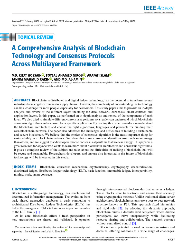 A Comprehensive Analysis of Blockchain Technology and Consensus Protocols Across Multilayered ...