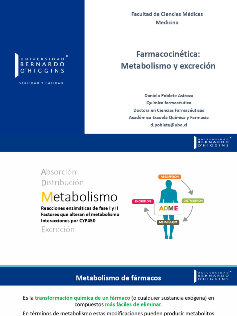 Clase 004 Farmacocinetica Metabolismo y Excreción | PDF | Metabolismo de drogas | Citocromo P450