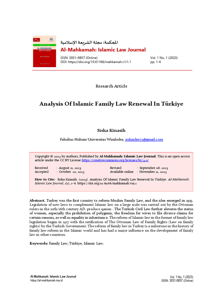 Analysis of Islamic Family Law Renewal in Turkiye | PDF | Marriage | Turkey
