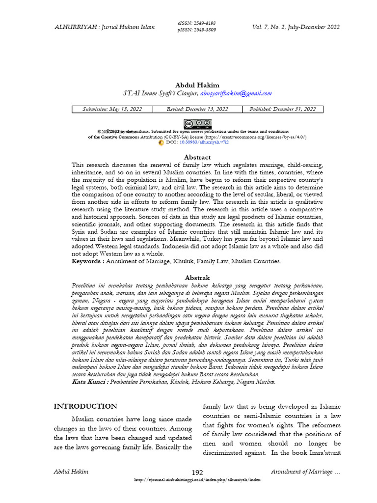 Annulment of Marriage and Khuluk in Family Law In | PDF | Marriage | Sharia