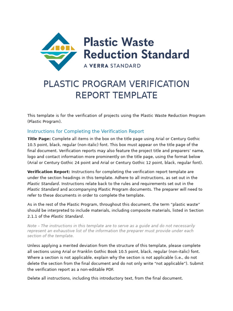 Plastic Program Verification Report Template v1.0 | PDF | Verification ...