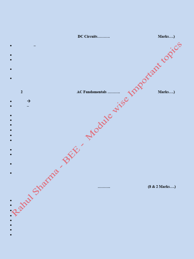 BEE Module Wise Important Topics - by Rahul Sharma | PDF | Transformer | Electric Motor