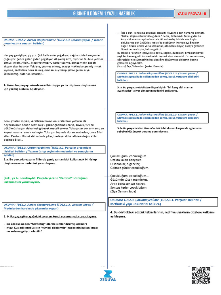 9.sinif-turk-dili-ve-edebiyati-2.donem-1.yazili-sorulari-2 | PDF