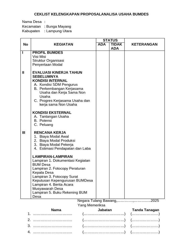 Ceklis BUMDES 2025 | PDF