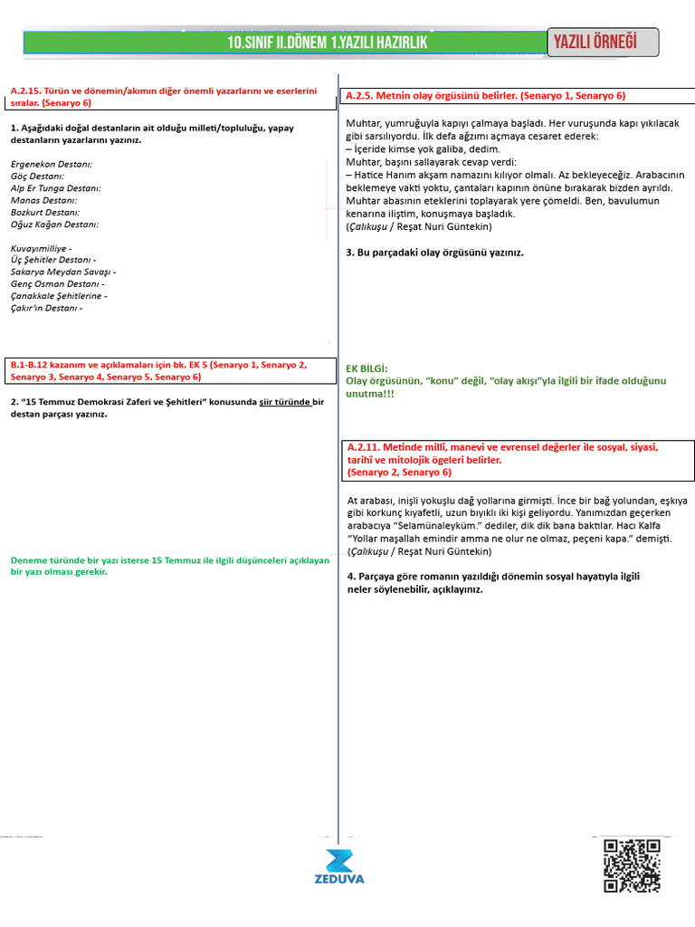 10.sinif Turk Dili Ve Edebiyati 2.donem 1.yazili Sorulari | PDF
