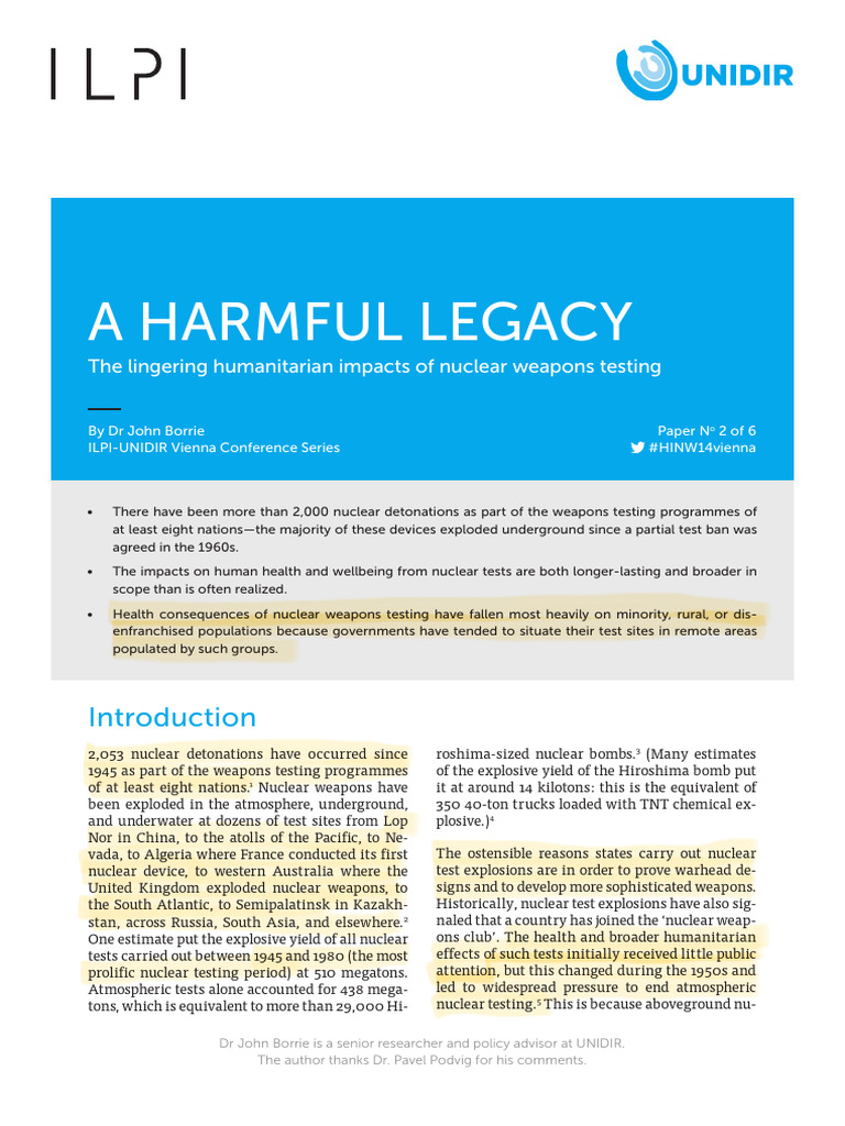 A Harmful Legacy (Nuclear Weapon Testing Article) | PDF | Nuclear ...