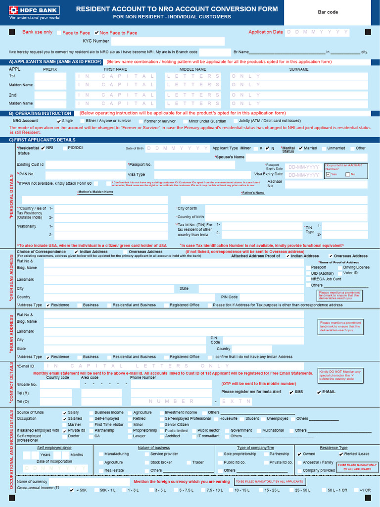 HDFC Corp Resident Account NRO Form PDF | PDF | Identity Document
