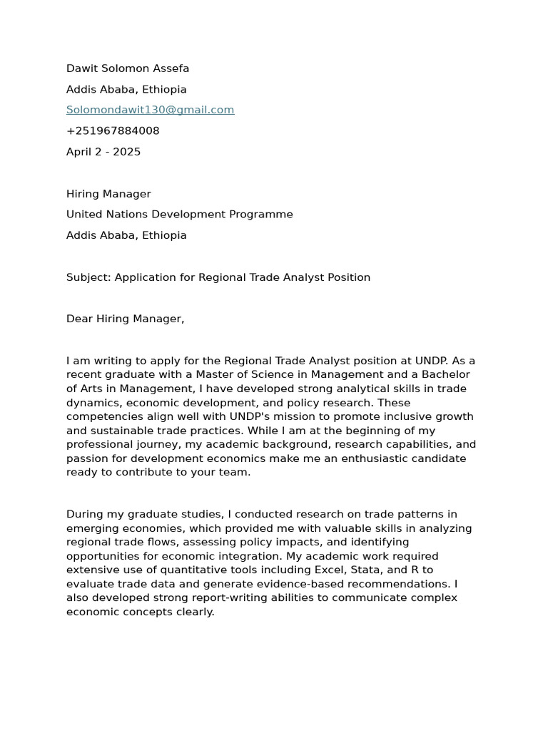UNDP Application: Regional Trade Analyst | PDF | United Nations ...