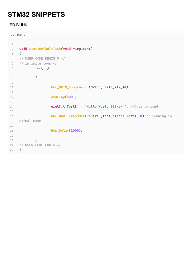 STM32 LED Blink Example Code | PDF