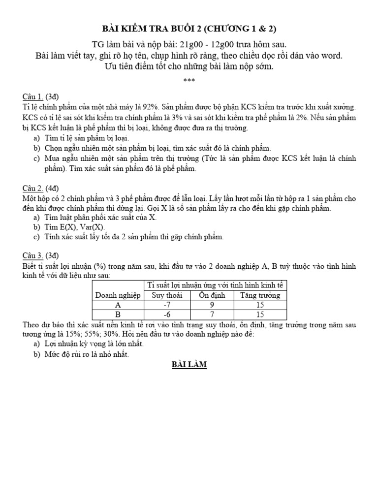 De & Dap An Kiem Tra Buoi 2 | PDF