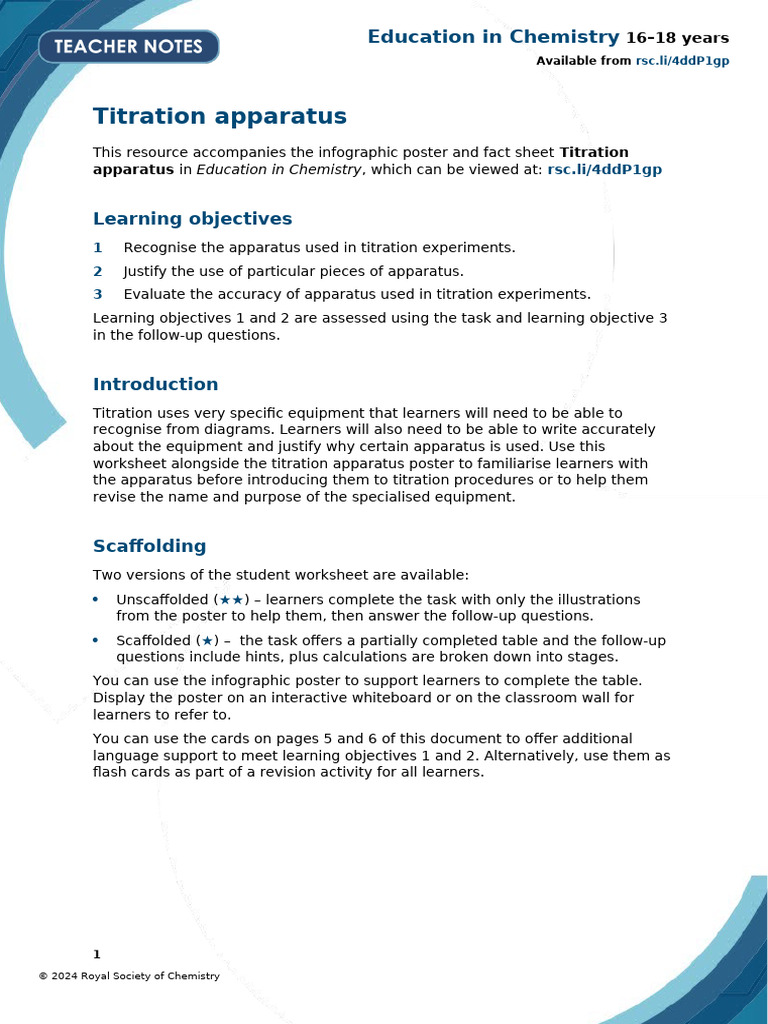 Titrationteacherv1 669293 | PDF | Titration | Chemistry