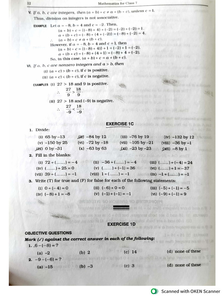 R.S Aggarwal Class Vii Ex-1c & 1D | PDF