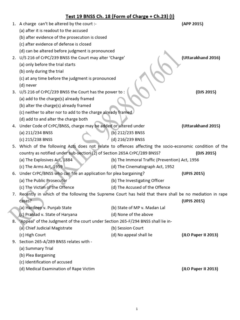 Test 19 BNSS Ch. 18 (Form of Charge + Ch.23) (I) | PDF | Government ...