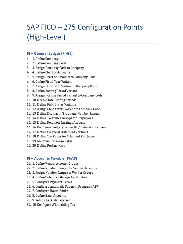 SAP FICO - 50 Plus Configuration Points | PDF | Depreciation | Accounting
