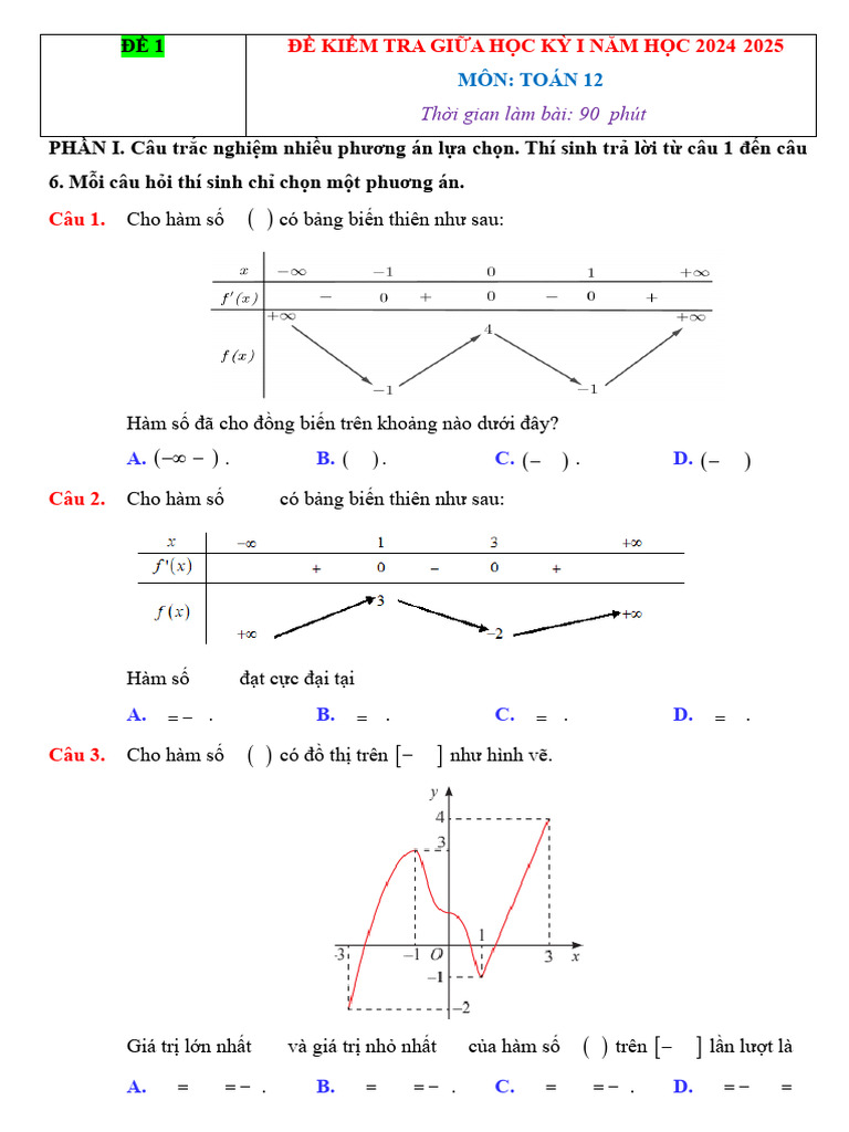 Kiem Tra Giua HK1 Toan 12 | PDF
