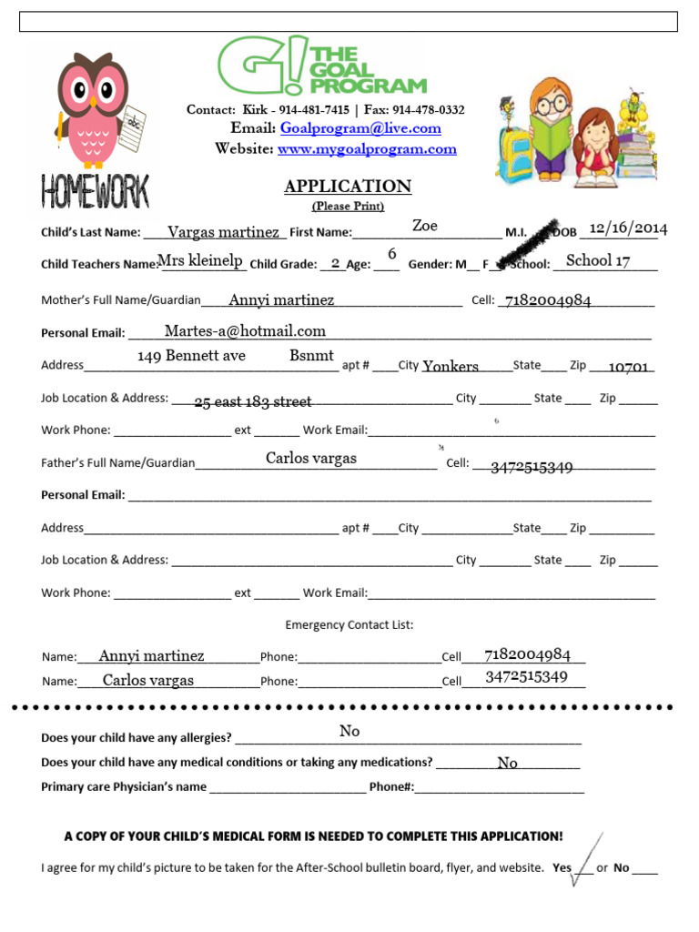 2018-2019 After-School Program Application | PDF | Credit Card ...
