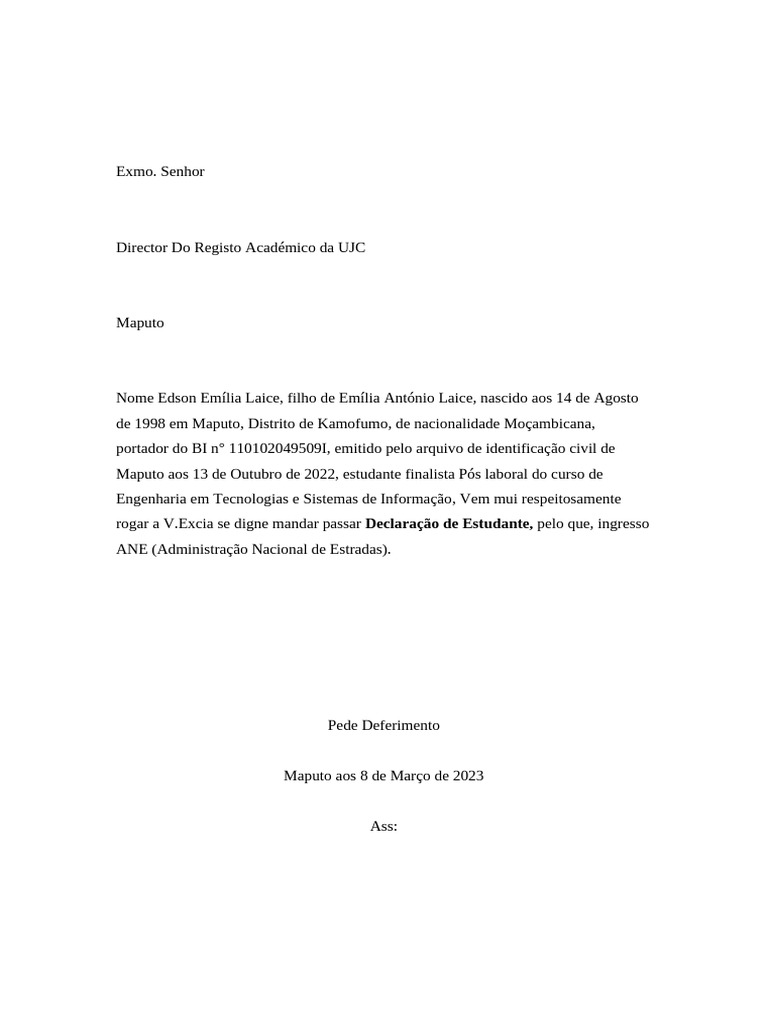 Pedido De Estagio Pdf