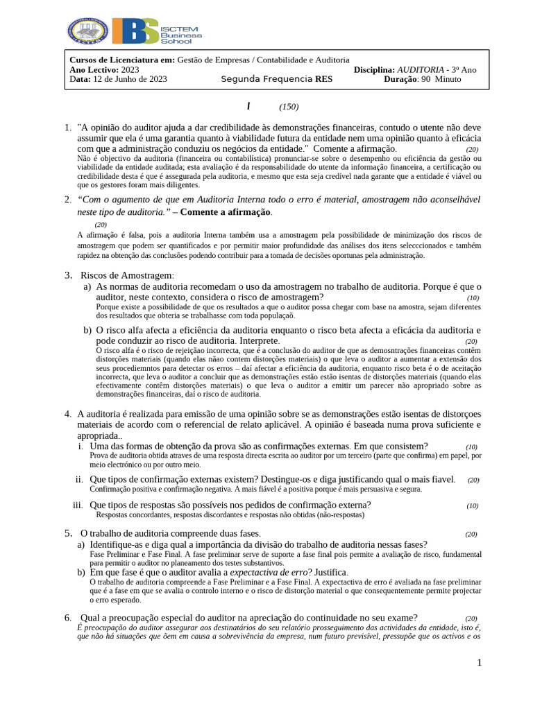 Isctem 2023 F2A Res | PDF | Auditoria interna | Avaliação de risco