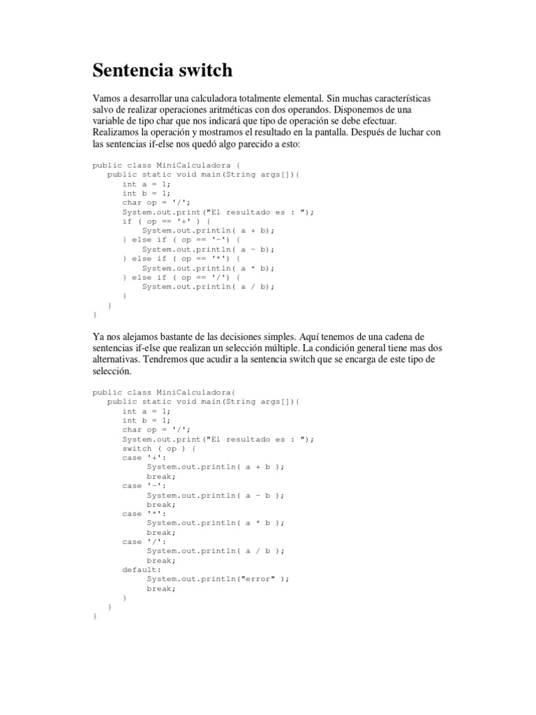 Sentencia Switch | Física y matemáticas | Matemáticas