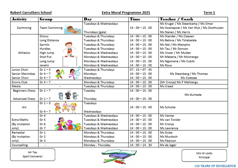 Term 1 2025 Extra Murals | PDF | Sports | Games Of Physical Skill