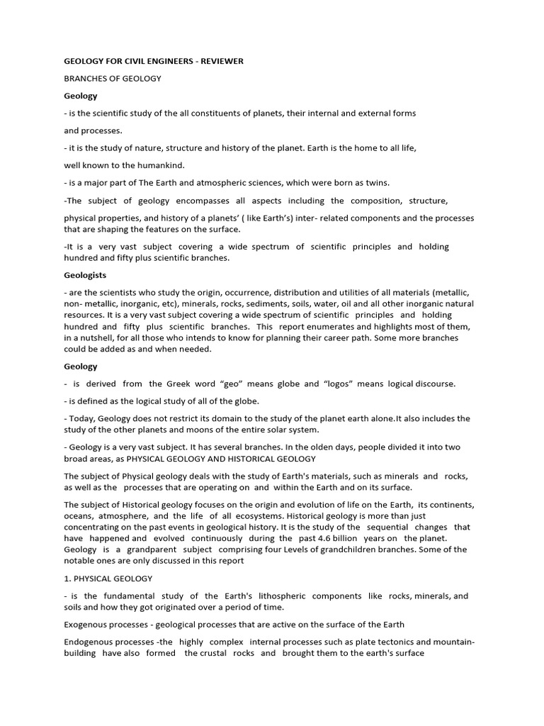 Geology Overview for Civil Engineers | PDF | Geology | Rock (Geology)