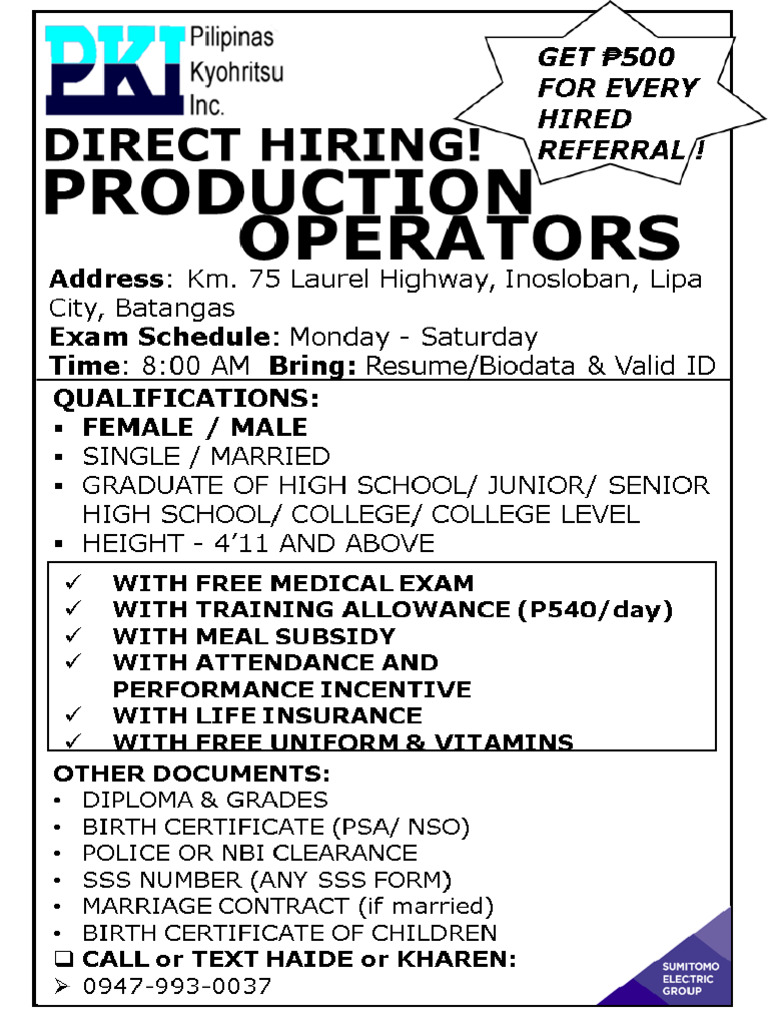 Hiring Advertisement Production Operator April2025 Ii1 | PDF