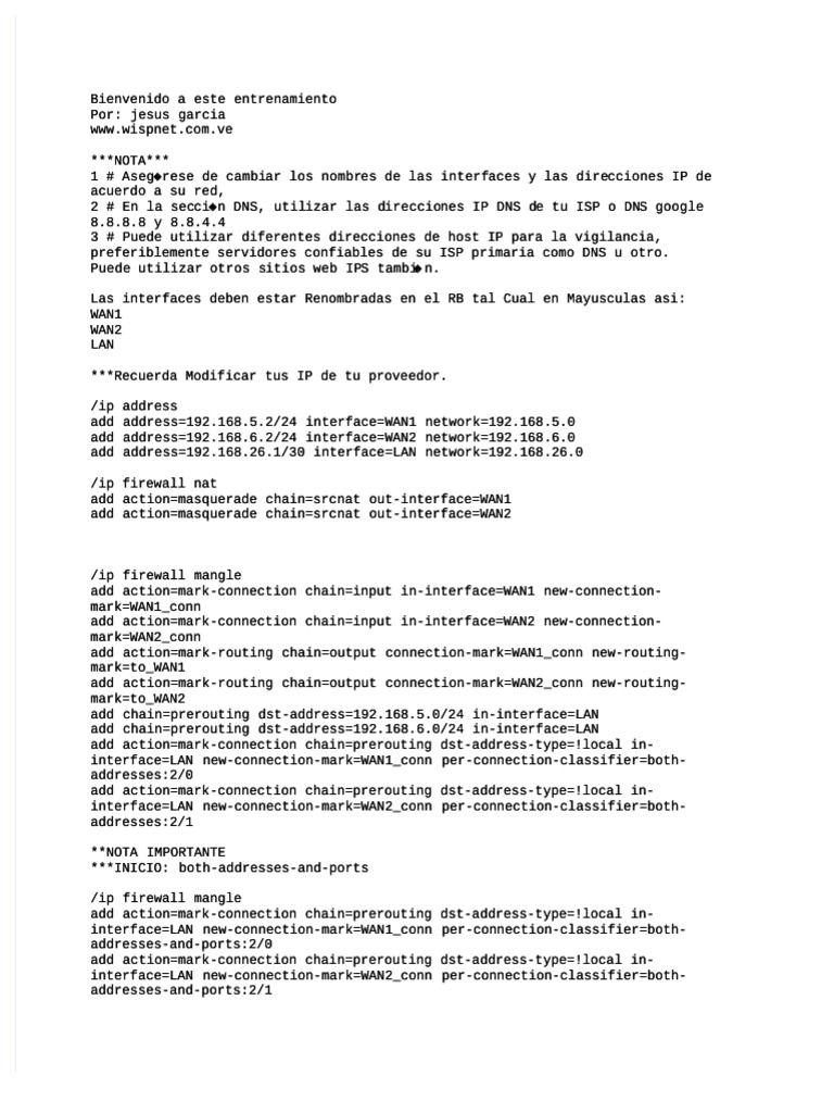 Balanceo Avanzado PCC 2 Wan Con Failover Profesional v62 | PDF