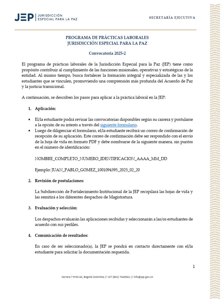 Proceso Postulacion Practicas JEP 2025-2 | PDF