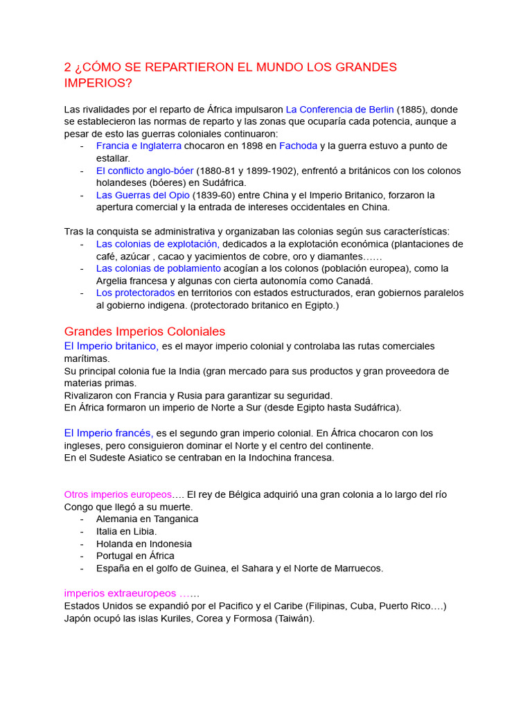 Reparto colonial de África y Asia | PDF