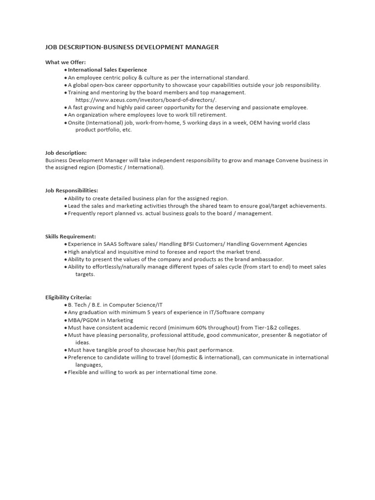 Business Development Manager Job Description | PDF