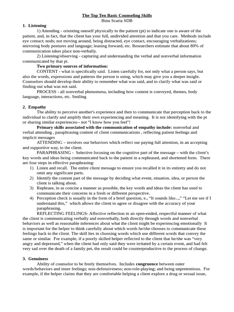 Essential Counseling Skills Overview | PDF | Nonverbal Communication ...