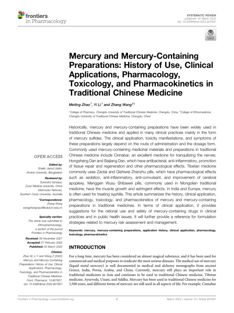Mercury in Traditional Chinese Medicine | PDF | Mercury (Element)