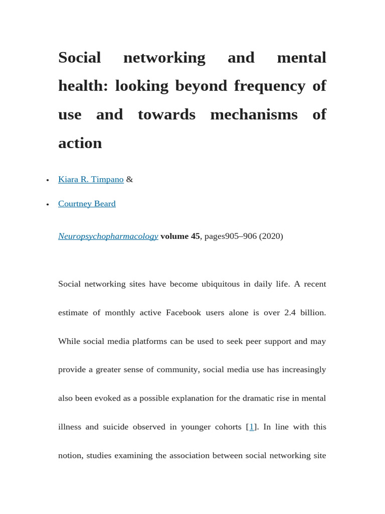 Social Networking and Mental Health | PDF | Mental Health | Loneliness