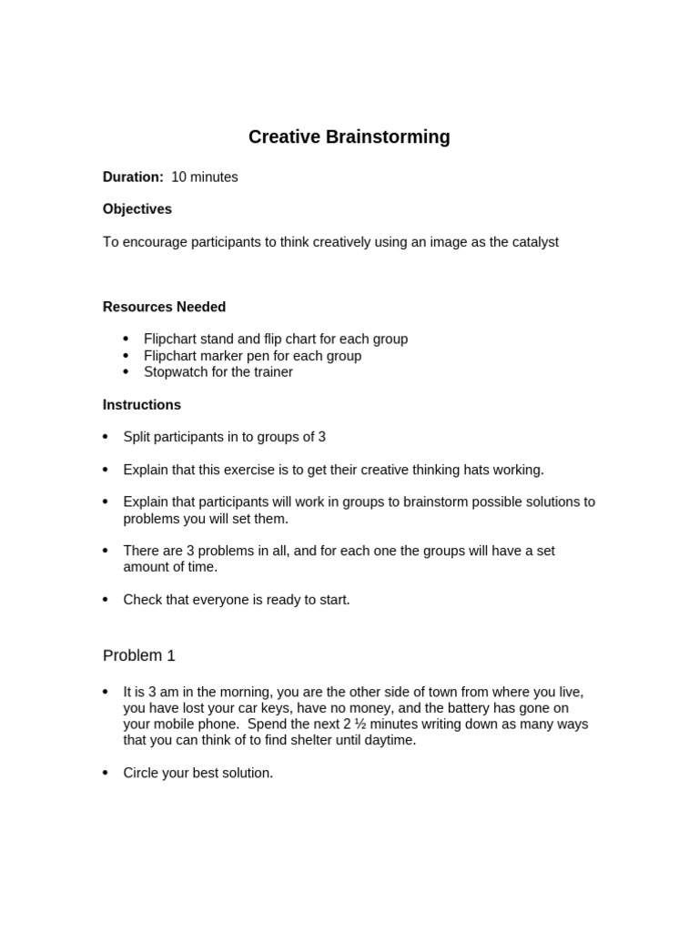 Creative Group Brainstorming Exercise | PDF