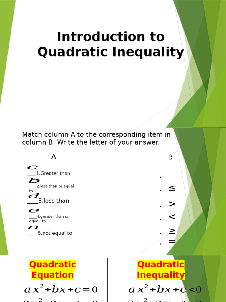 Understanding Quadratic Inequalities | PDF | Inequality (Mathematics ...