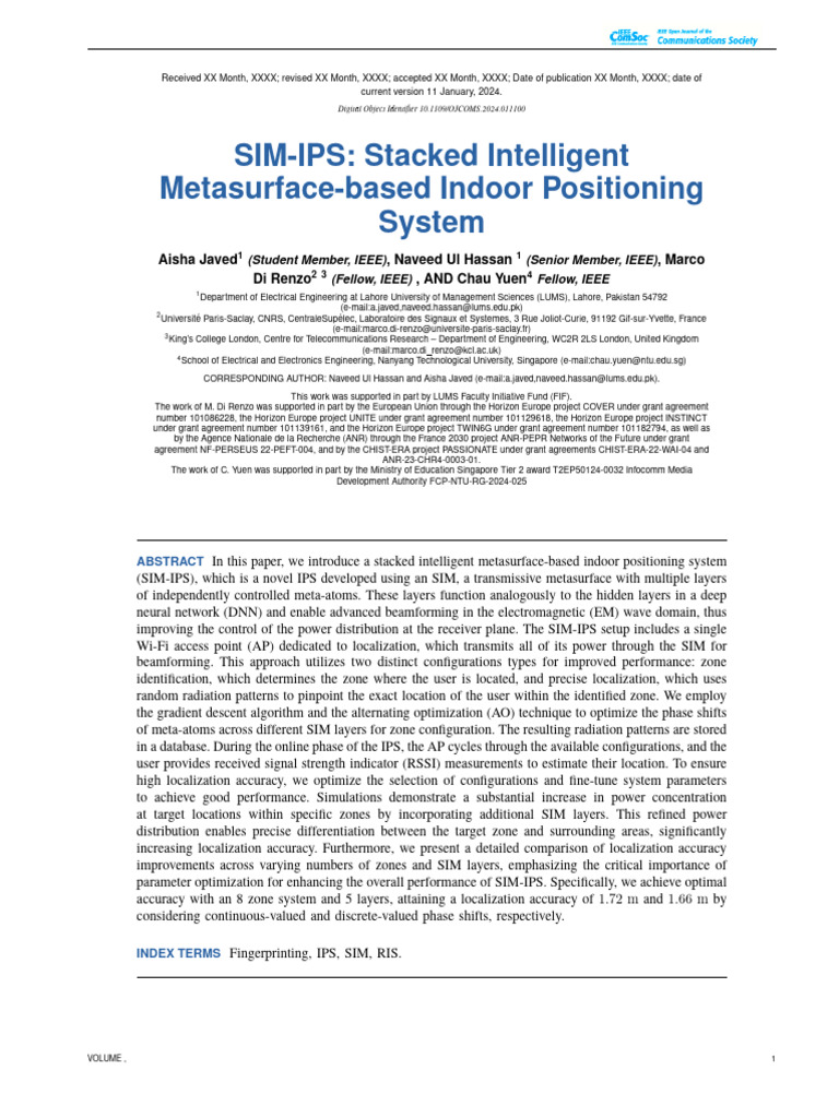 SIM-IPS Stacked Intelligent Metasurface-Based Indoor Positioning System | PDF | Waves