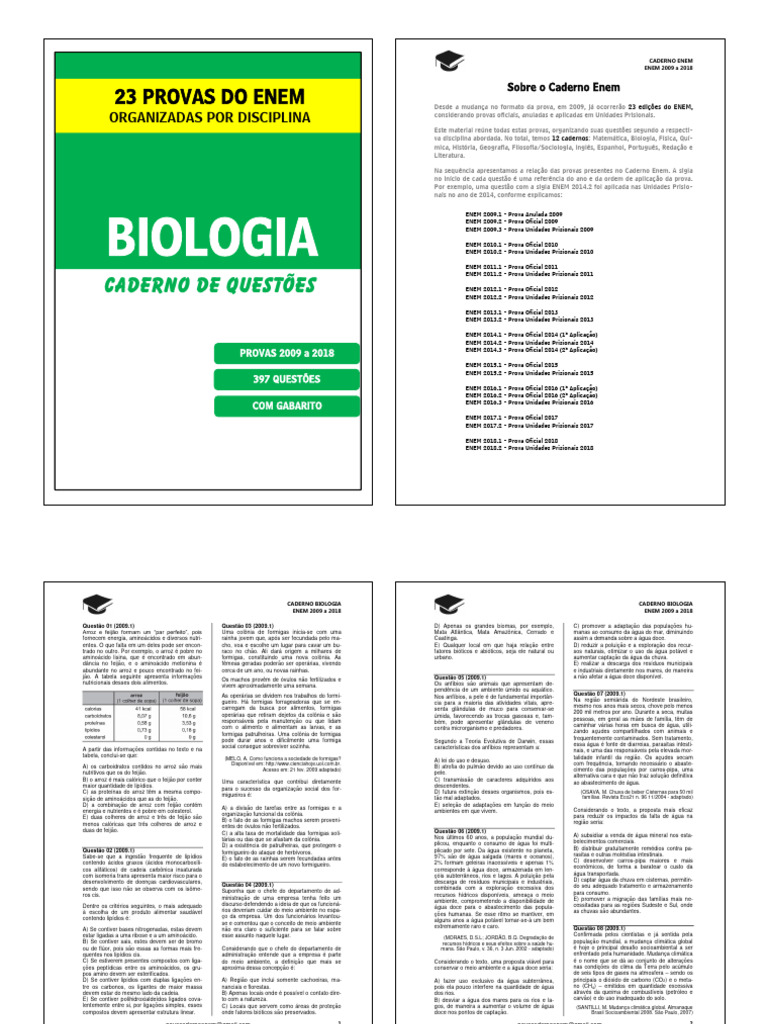 Biologia 23 Provas Do Enem | PDF | Água | Formiga