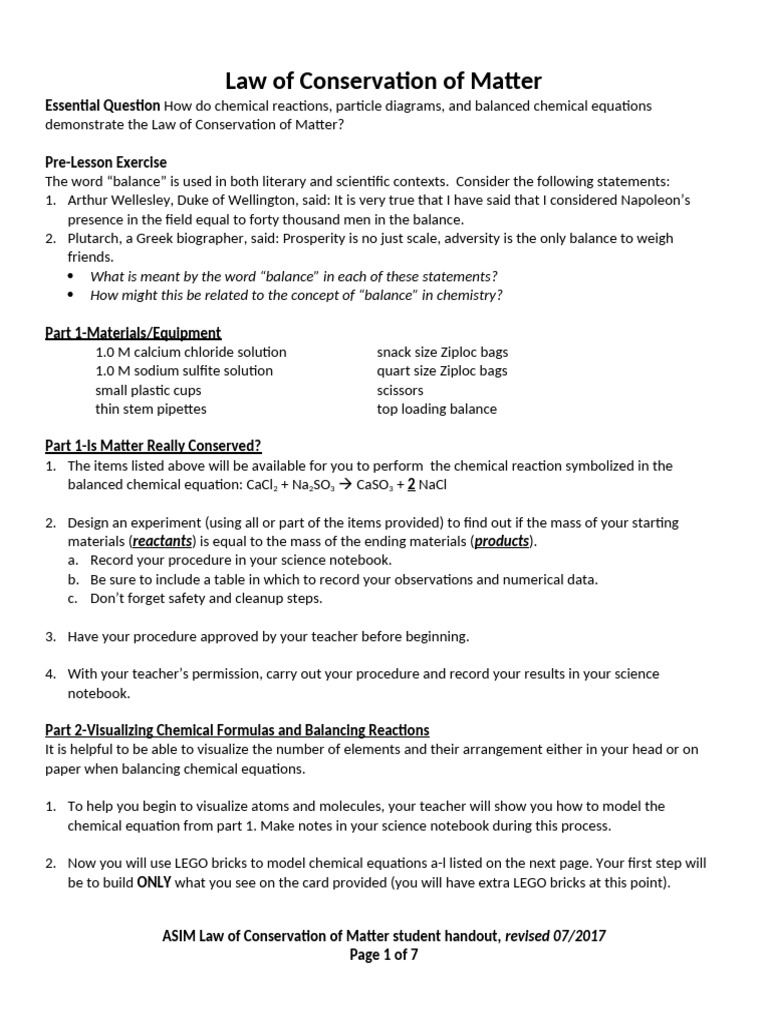 Understanding Conservation of Matter in Chemistry | PDF | Chemical ...