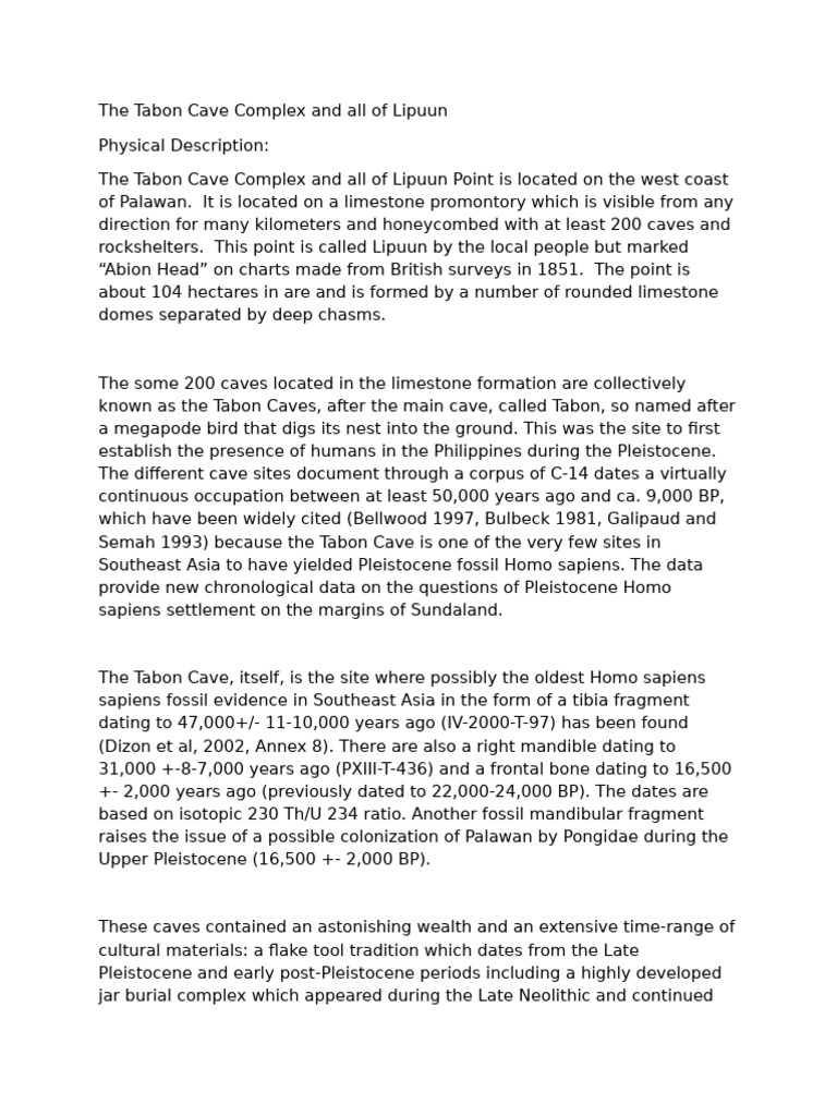 Description and History of Tabon Cave | PDF | Archaeology