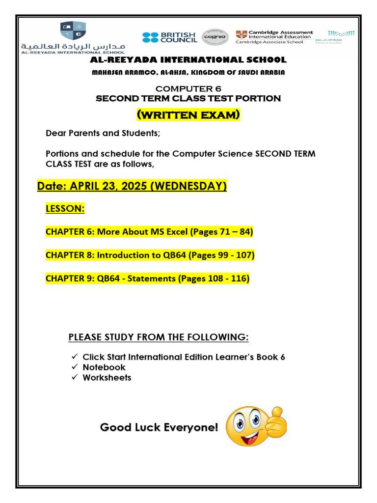 COMPUTER 6 SECOND TERM CLASS TEST PORTION | PDF