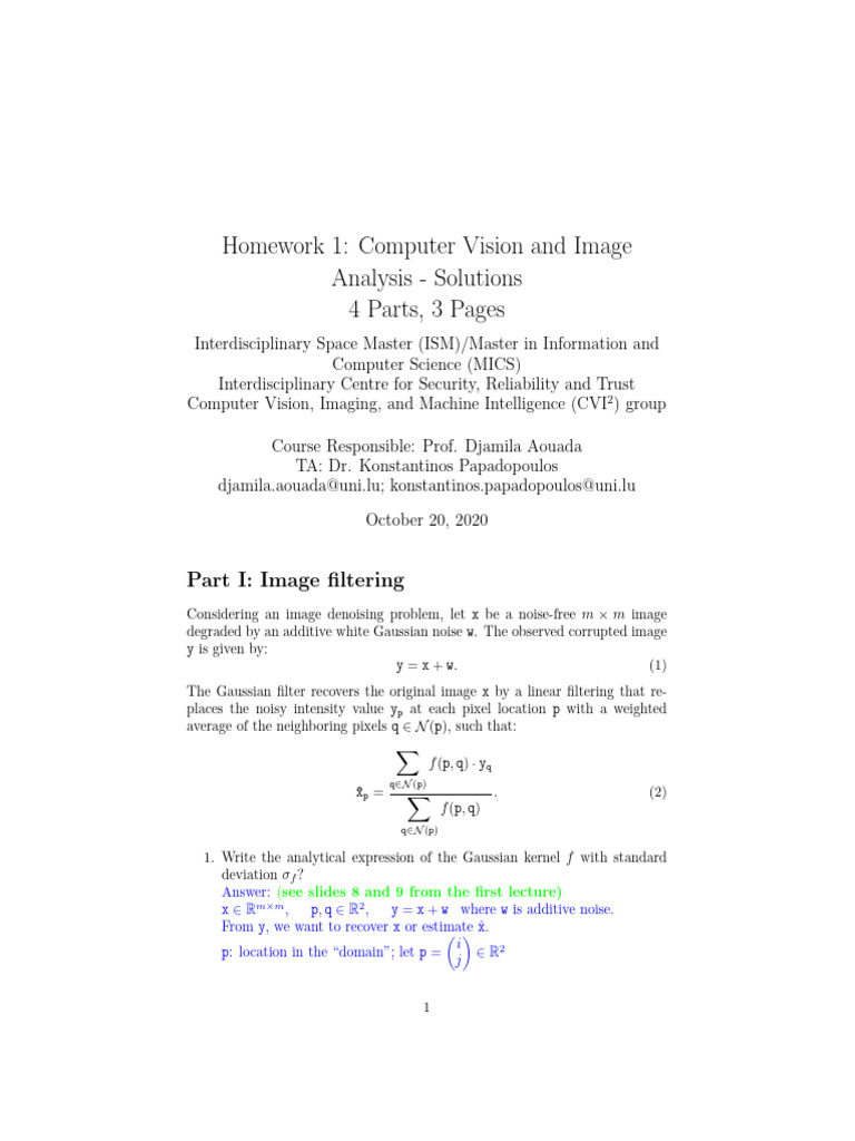 Computer Vision Homework Solutions | PDF | Multidimensional Signal ...