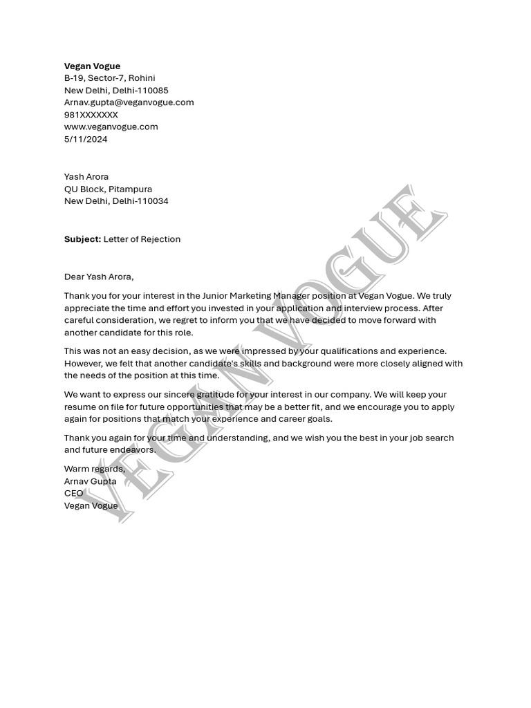 Letter of Rejection | PDF