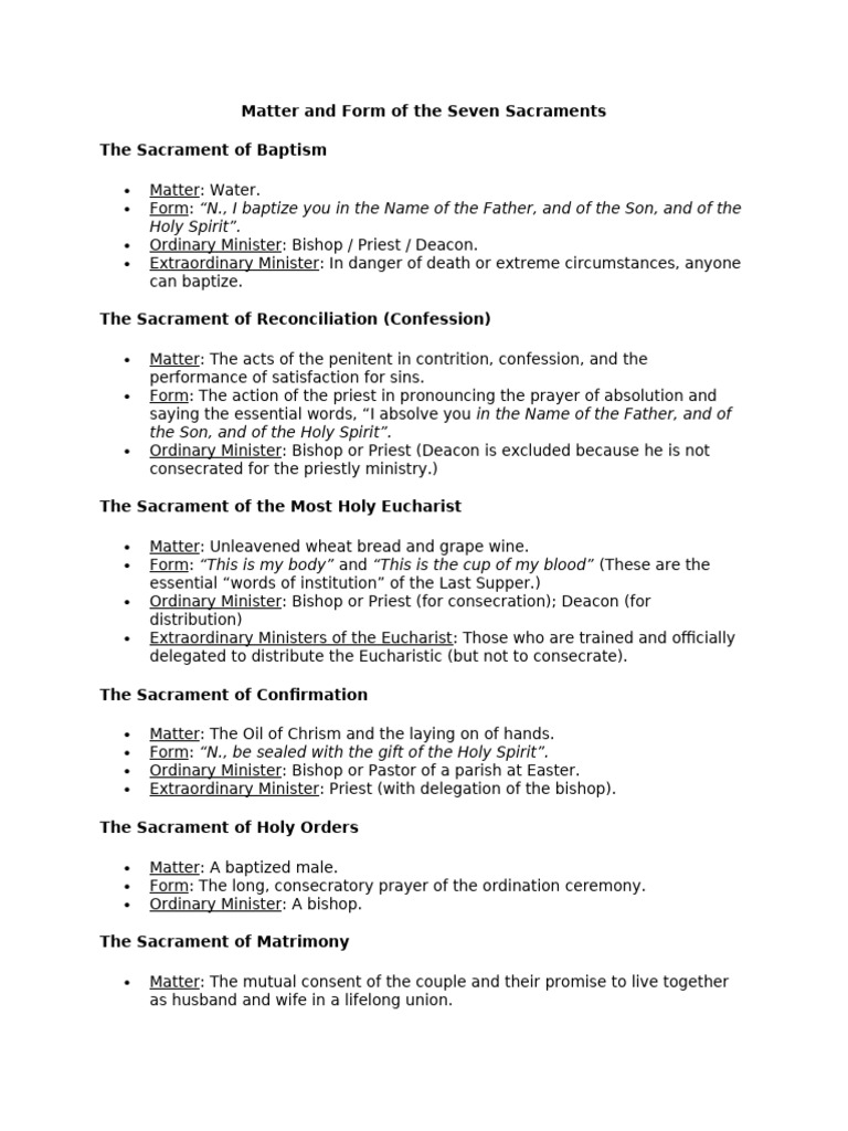 Matter and Form of The Seven Sacraments | PDF | Last Judgment ...
