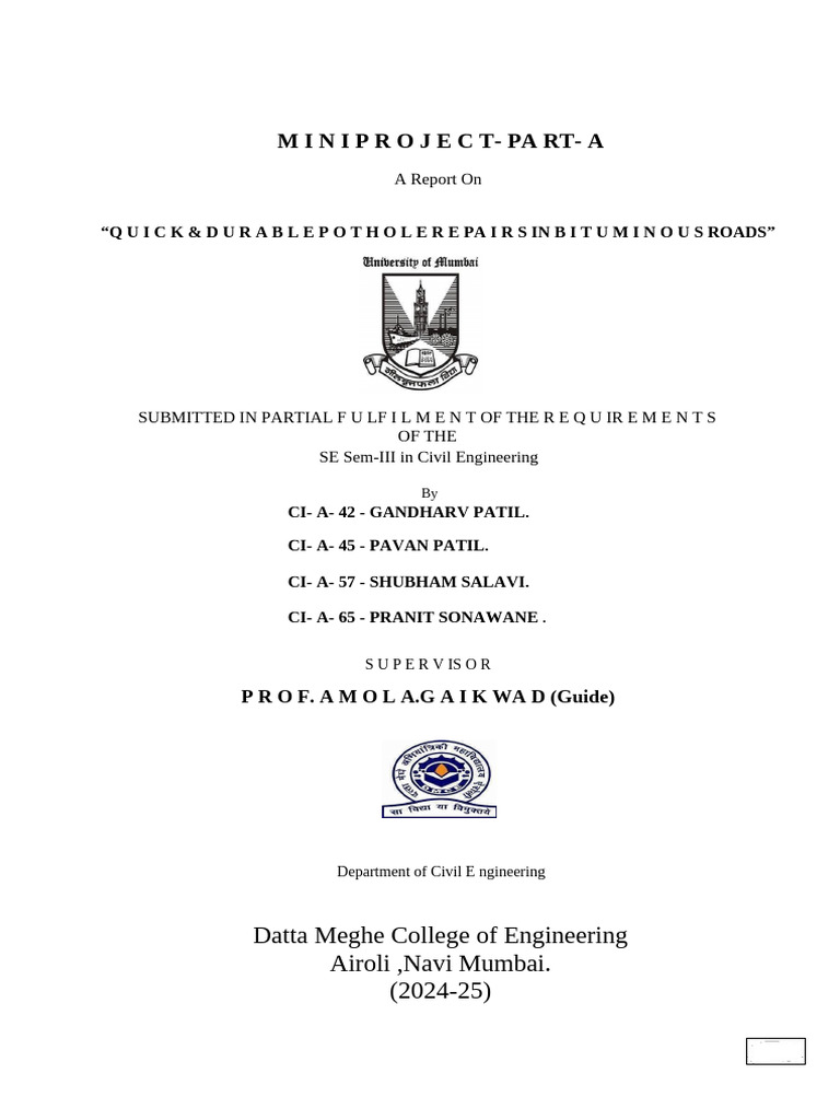 Project Report On Potholes | PDF | Road Surface | Road