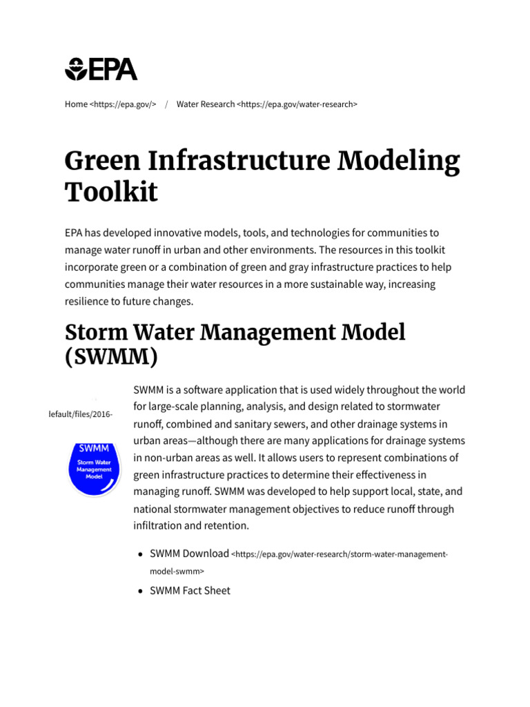 Green Infrastructure Modeling Toolkit - US EPA | PDF | Green Infrastructure | Stormwater