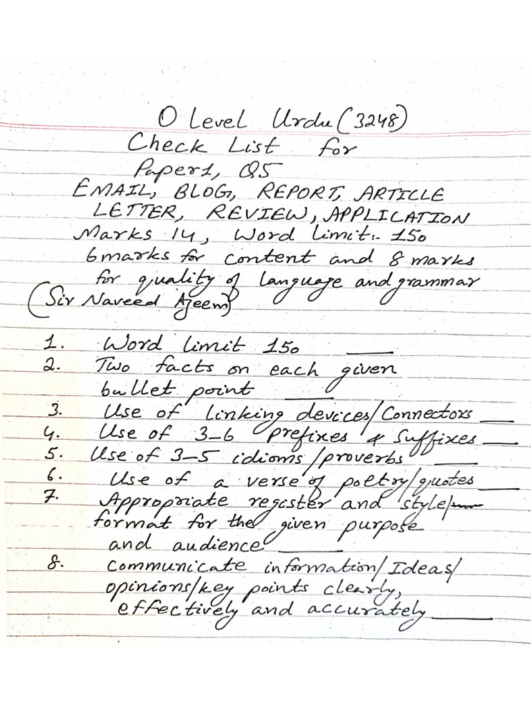 Check List Q5, Paper 01 | PDF