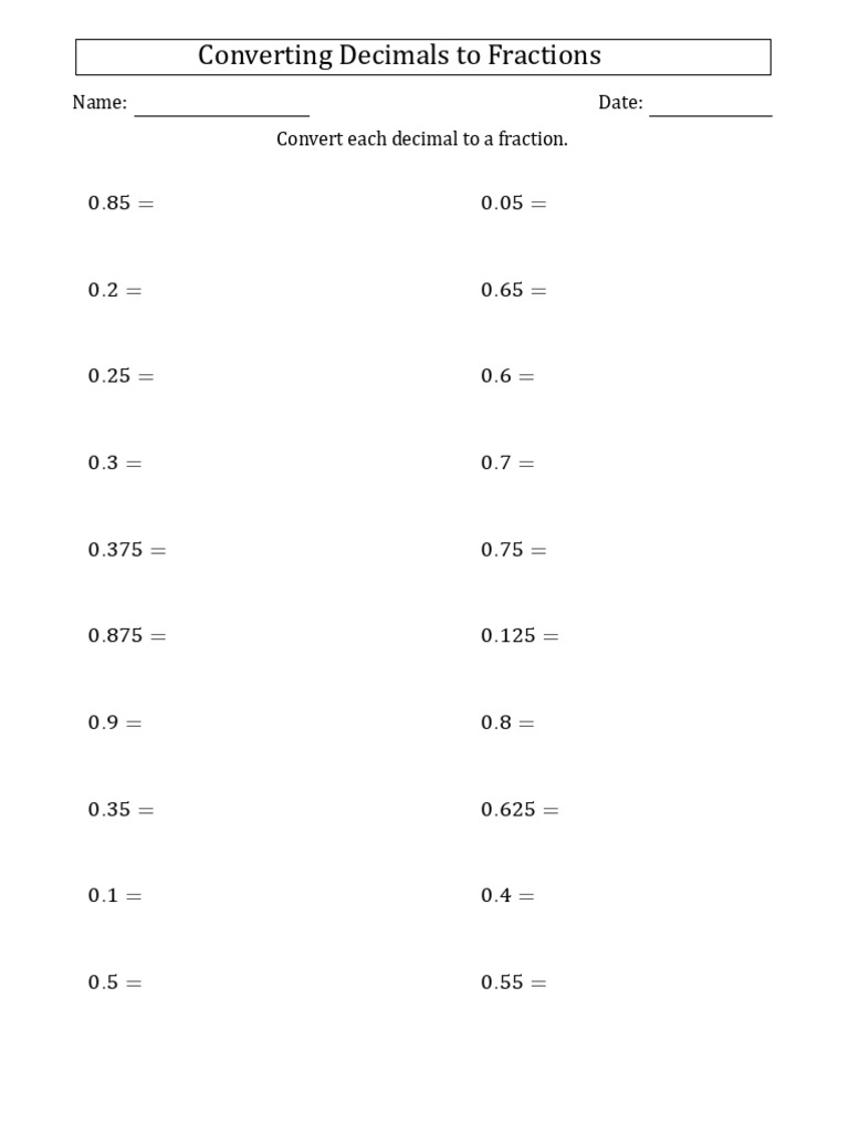 Converting Decimal Into Fraction and Fraction Into Dec | PDF | Algebra ...